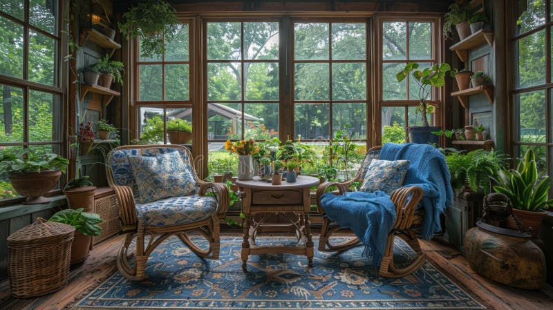 A Quaint, Vintage-style Sunroom with Large Windows Overlooking the ...