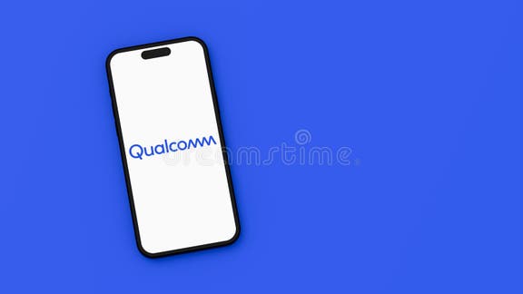 Qualcomm Logo on Mobile Phone Screen on Blue Background with Copy Space ...