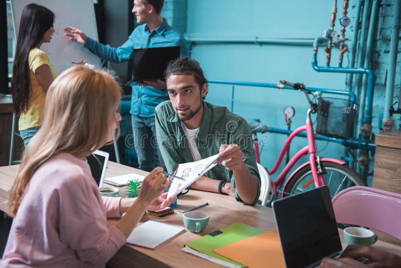 Qualified Friendly Team are Exchanging Ideas Stock Photo - Image of ...