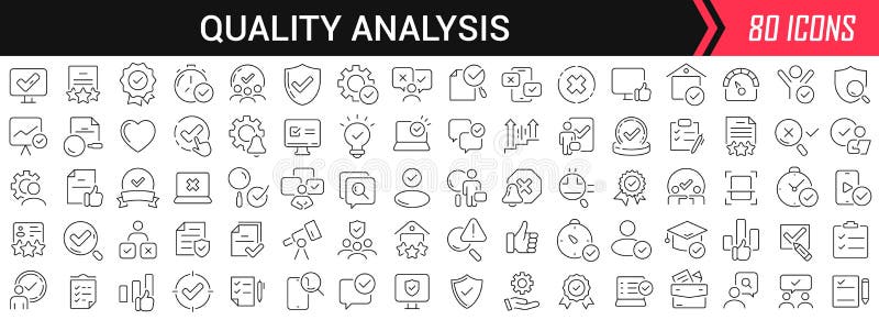 Quality Analysis Linear Icons in Black. Big UI Icons Collection in a ...