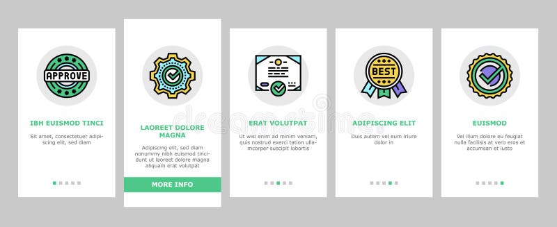Quality Approve Mark and Medal Onboarding Icons Set Vector Stock Vector ...