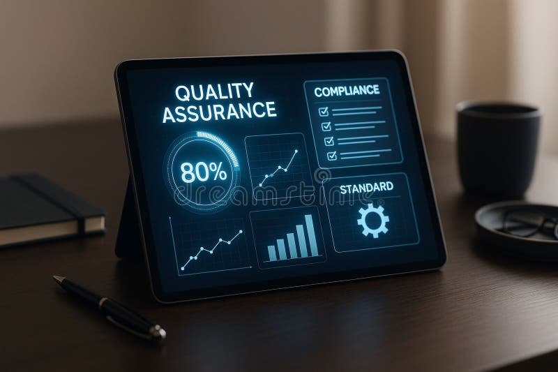 Quality Assurance and Compliance on a Tablet Displaying Charts and ...