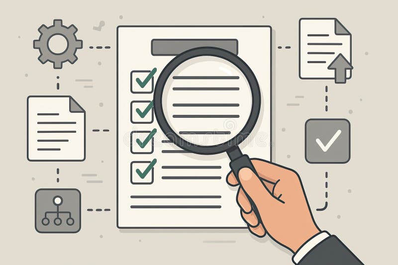 Quality Assurance Document Inspection with Magnifying Glass Hand Stock ...