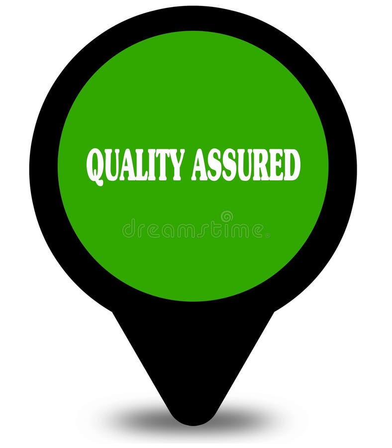 QUALITY ASSURED on Green Location Pointer Graphic Stock Illustration ...