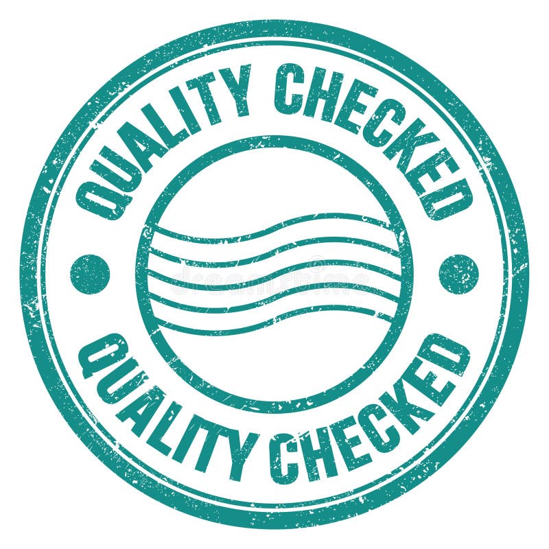 QUALITY CHECKED Text Written on Blue Round Postal Stamp Sign Stock ...