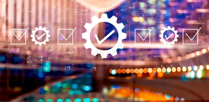 Quality Control Approval with Big City at Night Stock Image - Image of ...