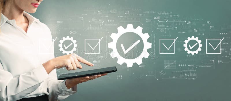 Quality Control Approval with Business Woman Using a Tablet Stock Image ...