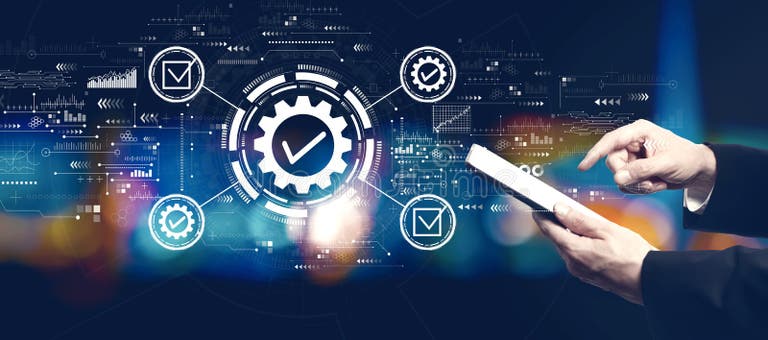 Quality Control Approval with Businessman Using a Tablet Computer Stock ...