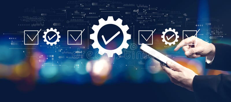 Quality Control Approval with Businessman Using a Tablet Computer Stock ...