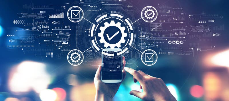 Quality Control Approval with City Lights at Night Stock Image - Image ...