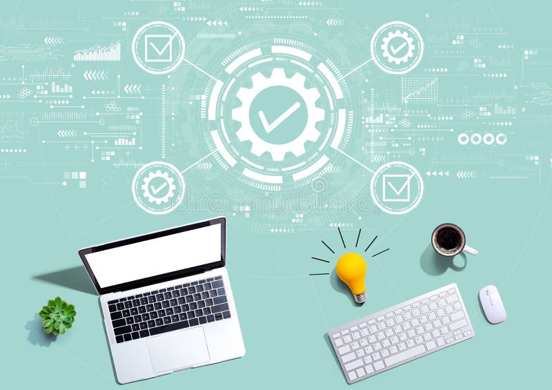 Quality Control Approval with Computers with a Light Bulb Stock Image ...