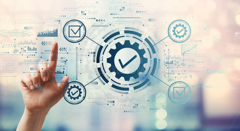 Quality Control Approval with Hand Pressing a Button Stock Image ...