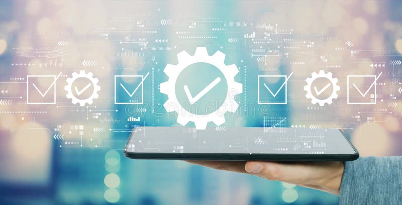 Quality Control Approval with Tablet Computer Stock Image - Image of ...