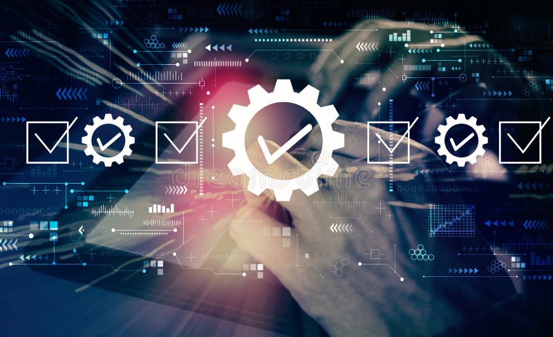 Quality Control Approval with Man Using Tablet Stock Photo - Image of ...