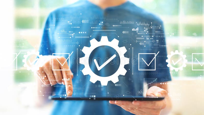 Quality Control Approval with Man Using a Tablet Stock Image - Image of ...