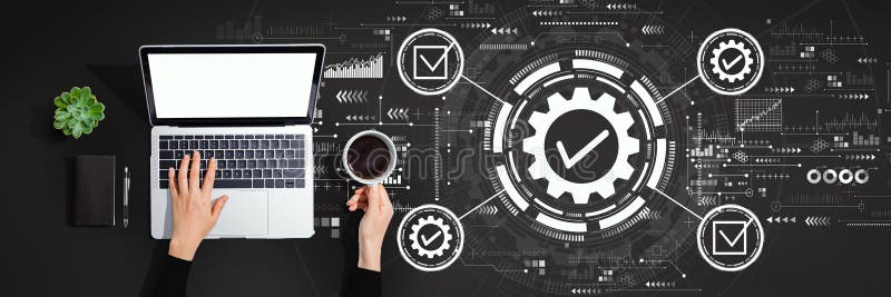 Quality Control Approval with Person Using Laptop Computer Stock Photo ...