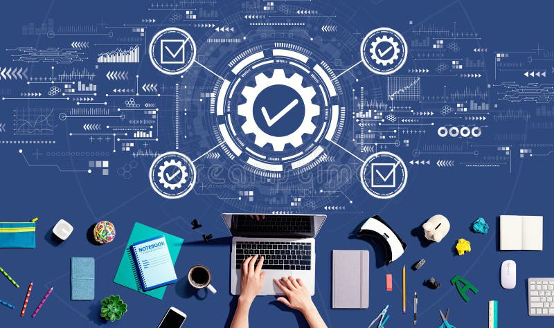 Quality Control Approval with Person Using a Laptop Stock Illustration ...