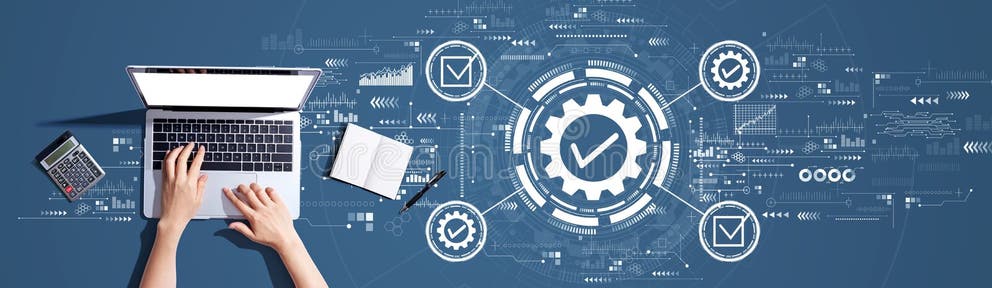 Quality Control Approval with Person Using a Laptop Stock Illustration ...