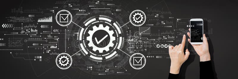 Quality Control Approval with Person Using a Smartphone Stock Image ...