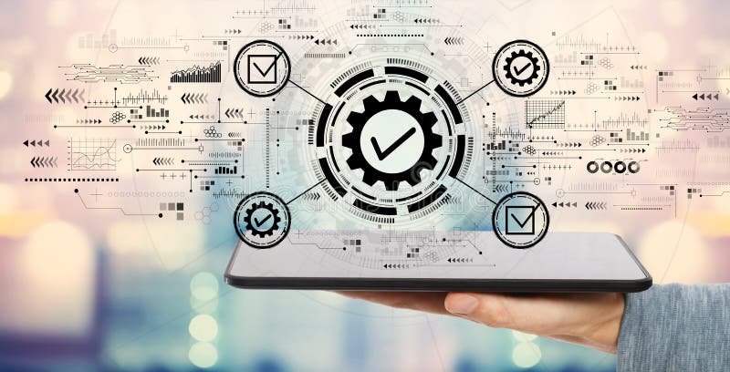 Quality Control Approval with Tablet Computer Stock Image - Image of ...