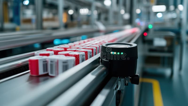 Quality Control Camera Inspecting Products on Assembly Line in a ...