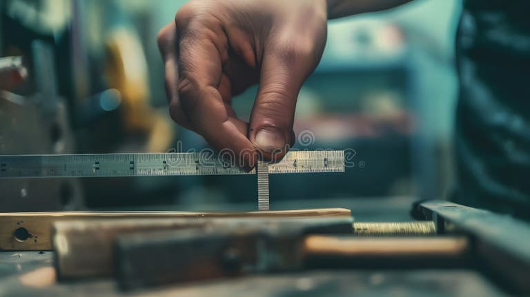 Quality Control, Close-up of a Workers Hand Using a Ruler To Measure ...
