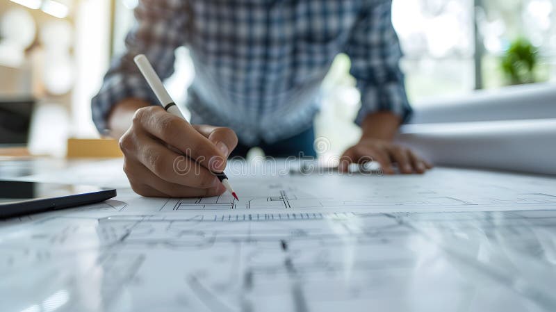 Quality Control, Engineer Reviewing Product Blueprints while Comparison ...