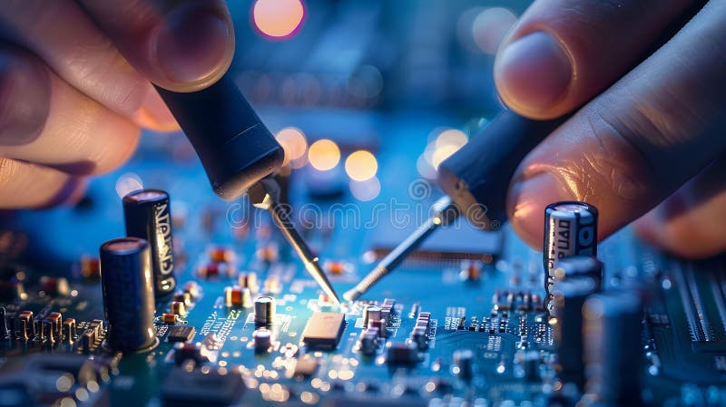 Quality Control, Engineer Testing Electronic Circuit Boards with ...