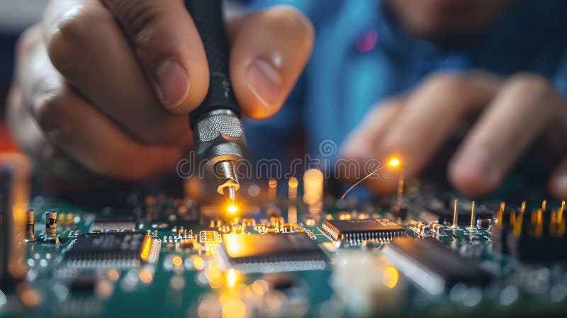 Quality Control, Engineer Testing Electronic Circuit Boards with ...