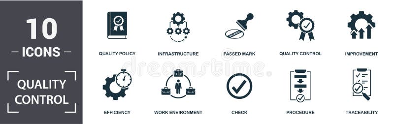 Quality Control Icon Set. Contain Filled Flat Procedure, Infrastructure ...