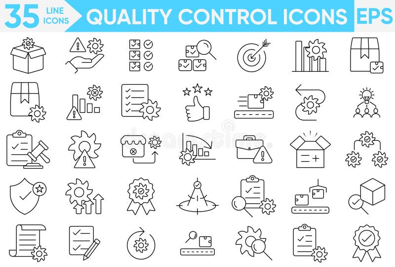 Quality Control Line Icon Set.Containing Inspection, Evaluation ...