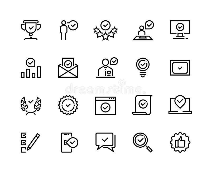 Quality Control Line Icons. Verification Certificate Payment Approval ...