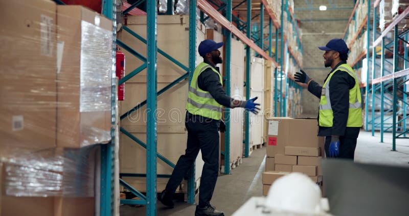 Quality Control, Men and Handshake in Warehouse with Logistics ...