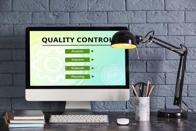 Quality Control Service. Modern Computer on Table Stock Photo - Image ...