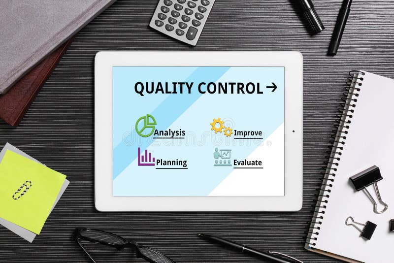Quality Control Service. Modern Tablet on Desk Stock Image - Image of ...