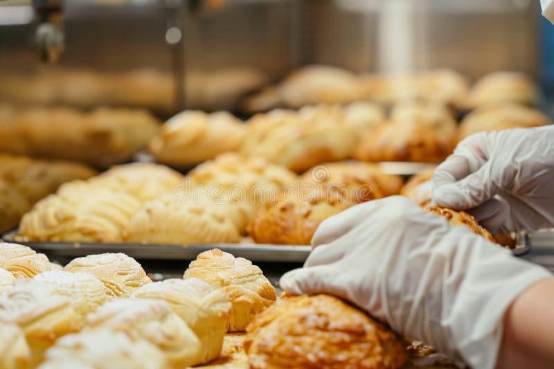 Quality Control Staff Checking Pastry Texture with Gloves Stock ...