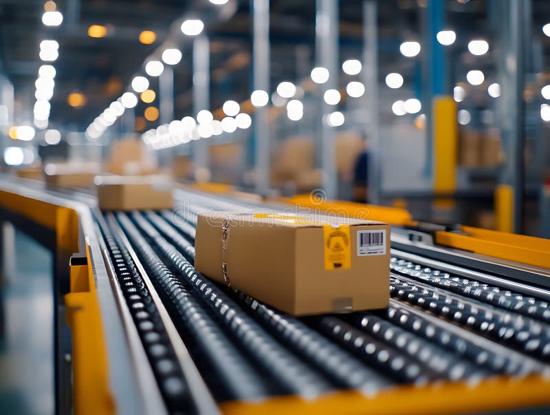 Quality Control Stamp on a Package in a Busy Distribution Center ...