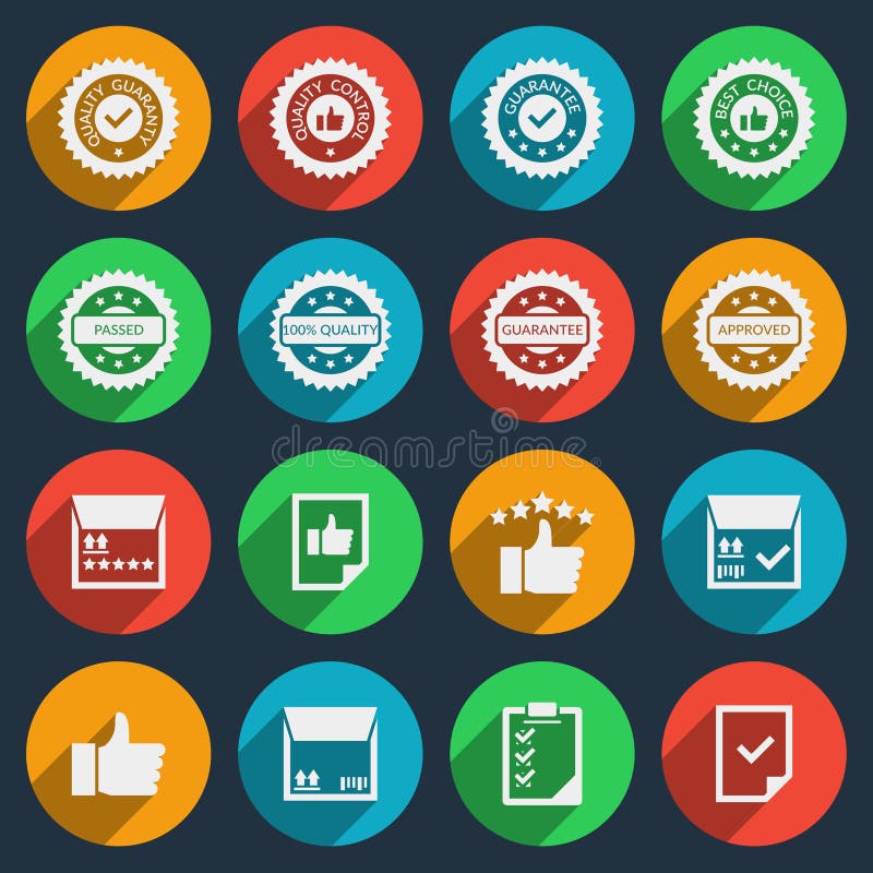 Quality Control Vector Icons with Long Shadow Effect Stock Vector ...