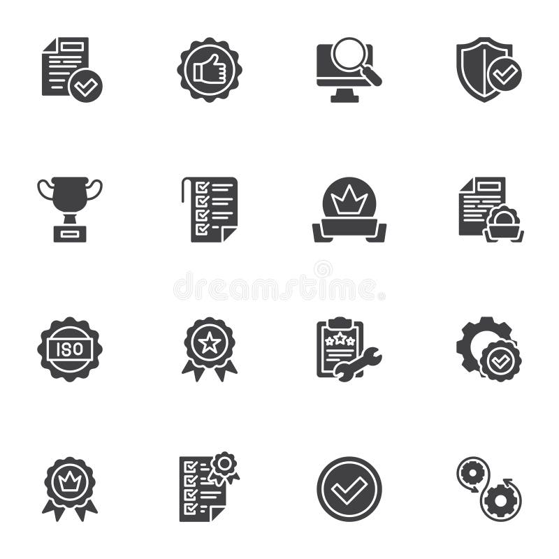 Quality Control Vector Icons Set Stock Vector - Illustration of glyph ...