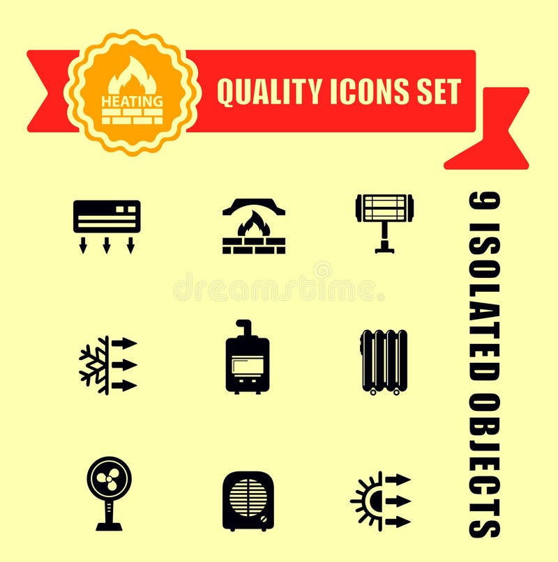 Quality heating icon set stock vector. Illustration of pictogram - 65228779