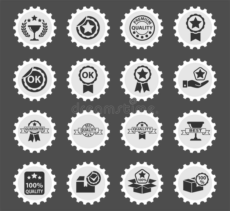 Quality icon set stock vector. Illustration of label - 128427949