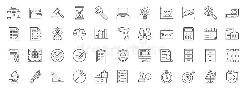 Quality Inspection Audit Report Line Art Icon Set, Research Performance ...