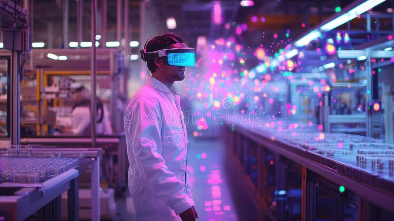 A Quality Inspector Walks Along an Assembly Line Wearing AR Goggles ...