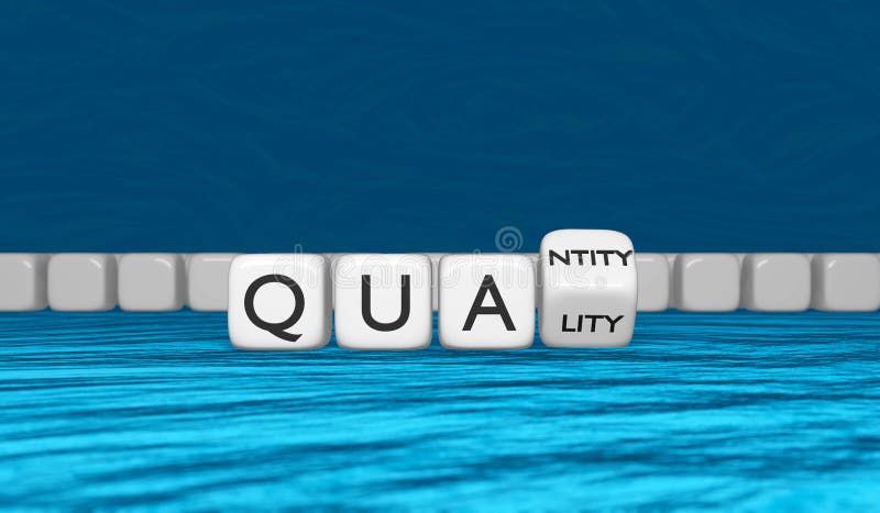 Quality Quantity Word on White Cubes in Black Letters on a Blue ...