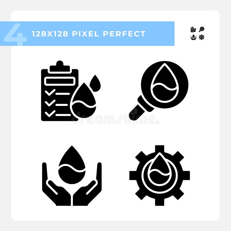 Quality Testing Black Glyph Icons Set on White Space Environmental ...