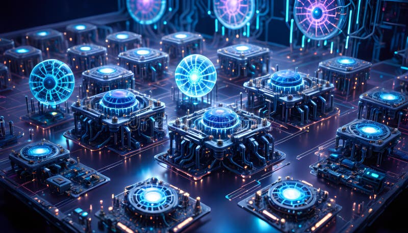 Quantum Circuit Digital Neural Network Stock Image - Image of microchip ...