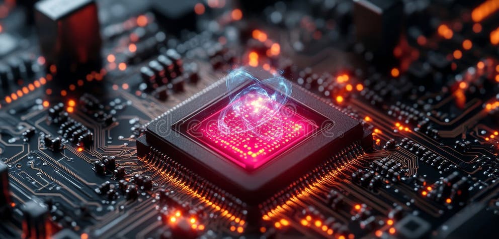 Quantum Computer Chip Demonstrating Qubit Entanglement and Superposition Concepts. Generative AI ...