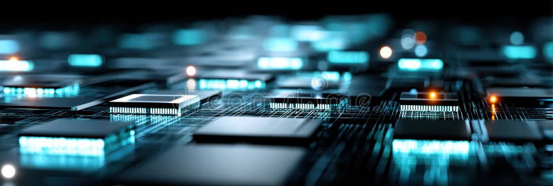 Quantum Computer Chips Illuminate Futuristic Environment Clean Blue ...