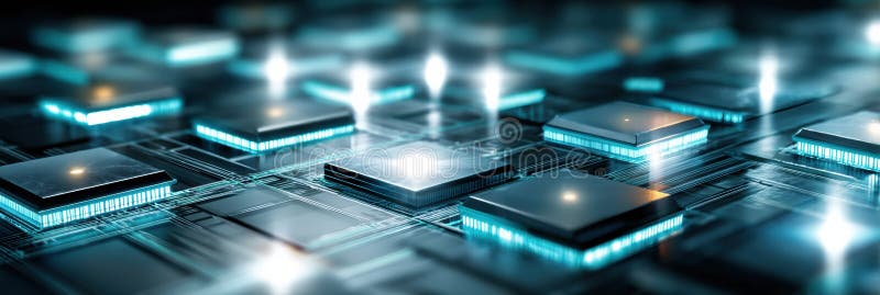 Quantum Computer Chips Illuminated in a Futuristic Blue Environment ...