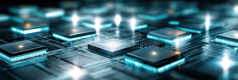 Quantum Computer Chips Illuminated in a Futuristic Blue Environment ...